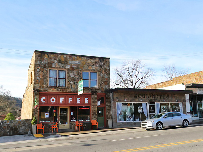 Stone storefronts and cozy coffee shops create perfect spots for warming up after mornings spent fishing cold trout waters.