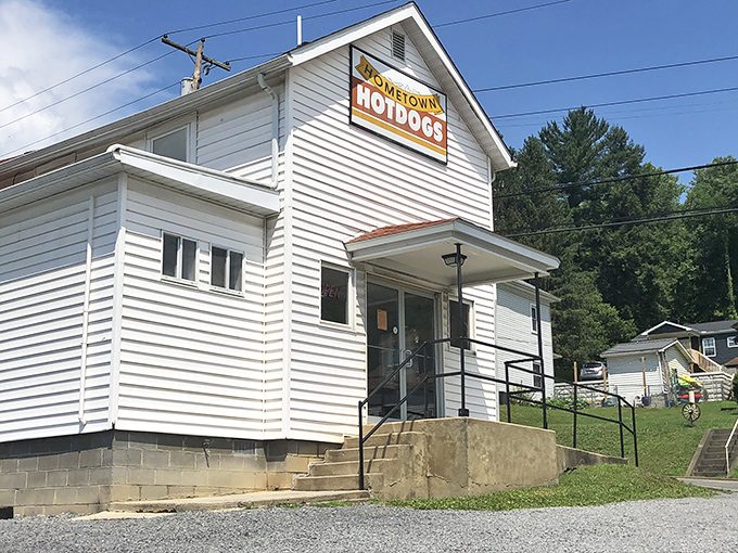 The side view shows this hot dog sanctuary in all its glory &ndash; simple, welcoming, and promising salvation for hungry souls.