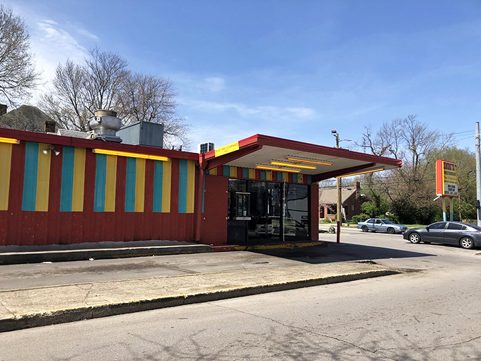 Those bright stripes aren't just decoration&mdash;they're a warning that flavor explosions are happening inside this unassuming building.
