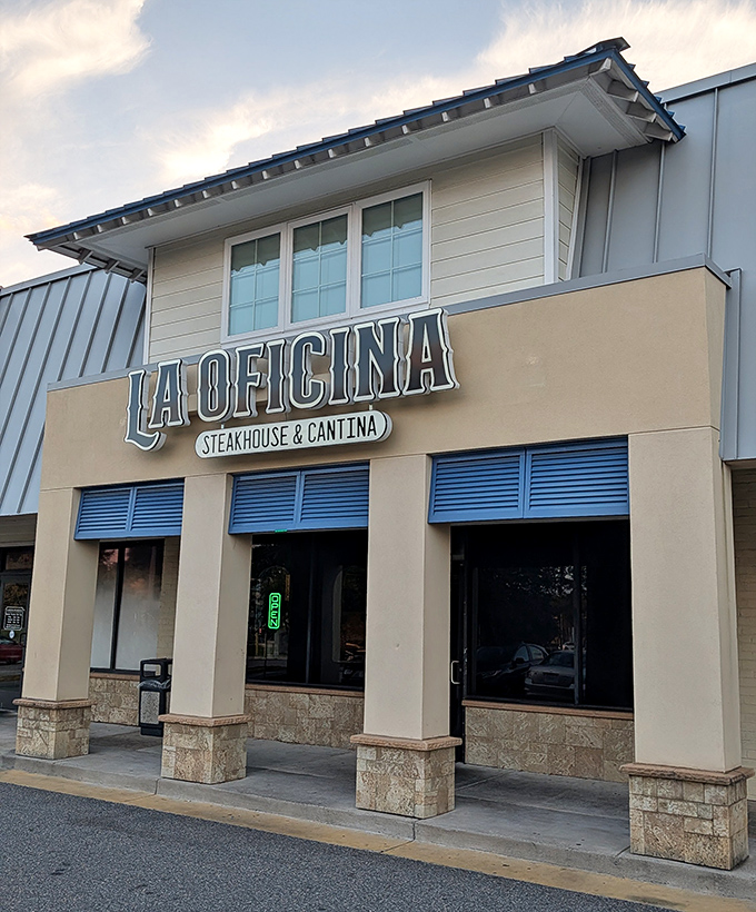 This contemporary cantina exterior hides some surprisingly excellent steaks behind those stylish blue shutters.