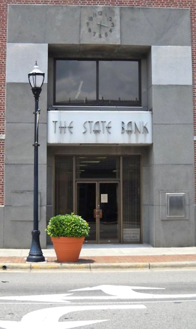 That vintage State Bank sign practically screams authenticity, when banks had personality instead of just automated phone menus.