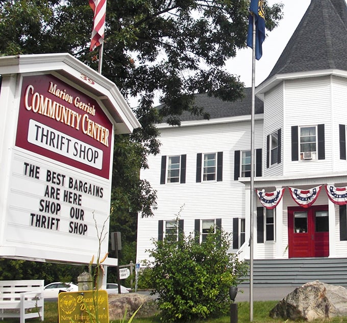 The sign promises "the best bargains" and the charming white colonial building delivers. History and thrifting unite in perfect harmony!