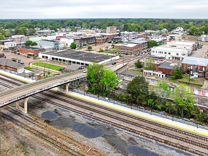 McComb's aerial view reveals a town where tree-lined streets lead to affordable homes and friendly faces.