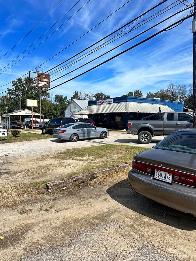 Mrs. B's vibrant blue exterior stands out like a beacon of home cooking in a sea of fast food.