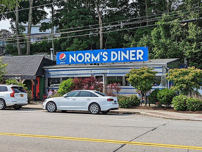 Classic diner architecture meets tree-lined streets in this perfect Groton breakfast scene.