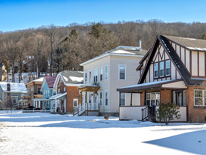 Architectural medley in winter whites! North Adams' diverse homes stand like frosted layer cakes where monthly expenses won't give you financial brain freeze.