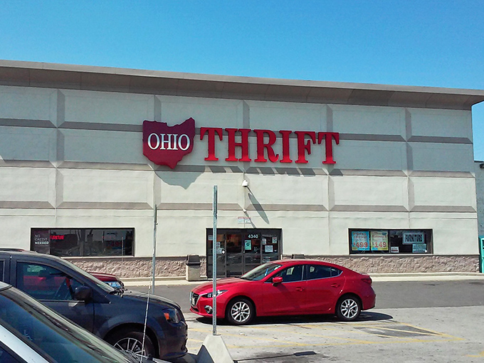 That distinctive red Ohio logo has become a beacon for thrift store enthusiasts across Columbus.