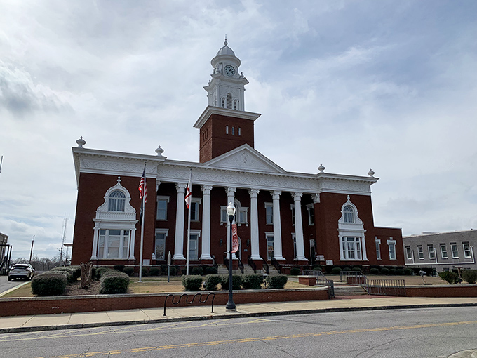 Historic charm meets Southern pride &ndash; the iconic courthouse in downtown Opelika, Alabama, standing tall as a symbol of tradition and community.