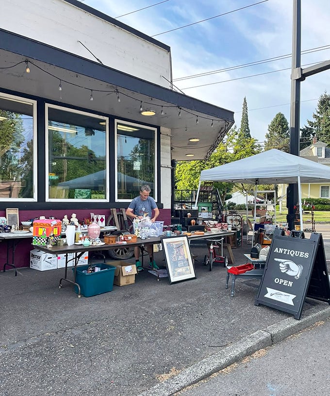 The charming building exterior hints at the carefully curated vintage stories waiting to unfold.