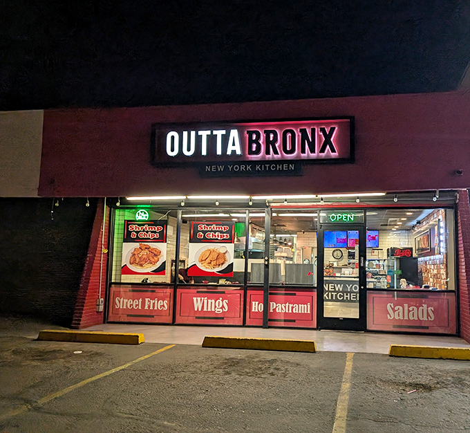 The storefront windows display menu items like movie posters, each one promising its own delicious blockbuster performance inside.