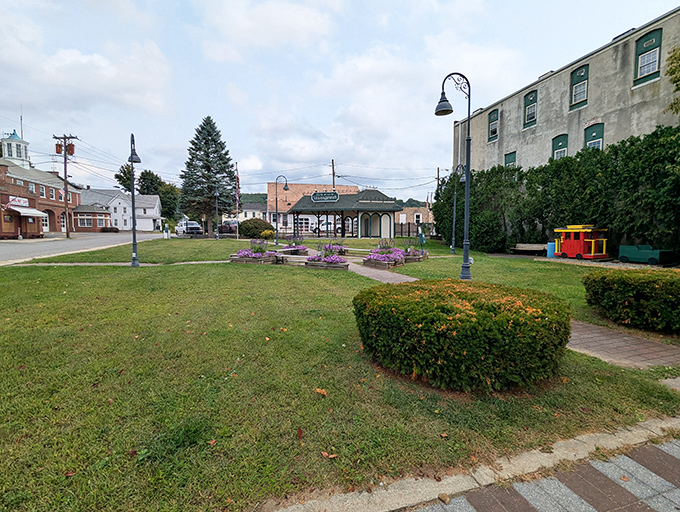 Green spaces in Palmer provide perfect spots for afternoon reflection and community playground fun.