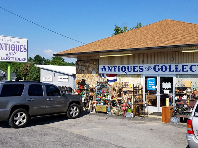 Sevierville's roadside charm on full display - where mountain hospitality meets serious antique hunting along the Parkway.