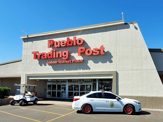 The clean, modern exterior belies the vintage treasures and timeless finds waiting inside this gem.