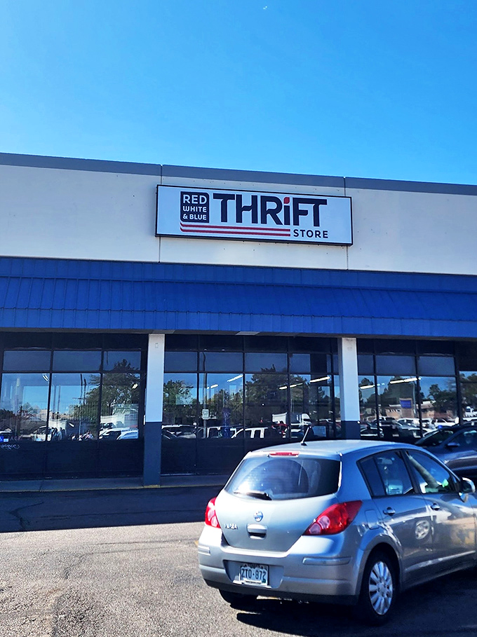 The simple exterior gives no hints about the treasure trove waiting inside. In thrifting, as in life, it's what's inside that counts.