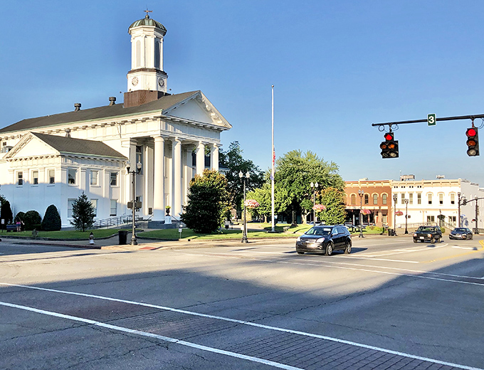 Classic brick buildings house modern businesses where college-town prices meet real-world budgets in beautiful downtown settings.