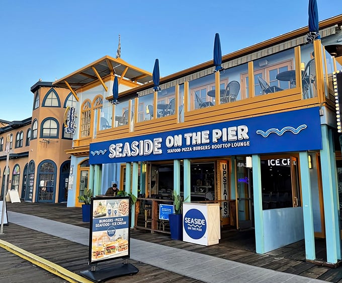 With its cheerful blue facade and prime pier location, Seaside offers seafood with a side of California dreaming.