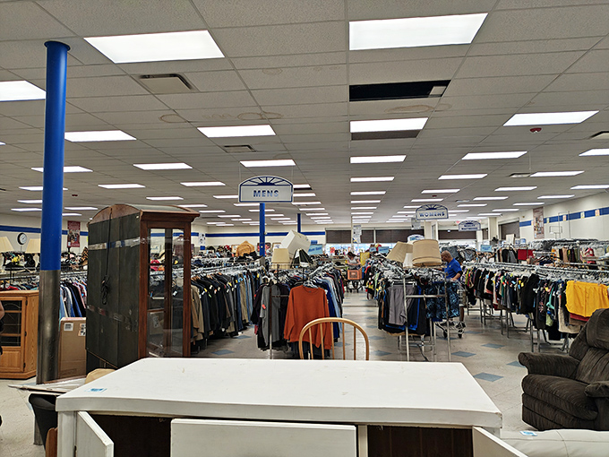 Inside this spacious interior, every aisle reveals another chapter in the great American thrifting story.