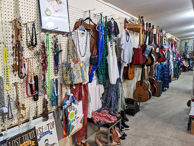 Guitars hanging next to vintage clothes prove one truth&mdash;you never know what you'll find, and that's exactly the point.
