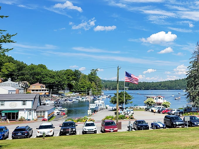 Sunapee's waterfront vista captures the essence of lake life &ndash; boats bobbing gently while mountains stand guard in the distance.