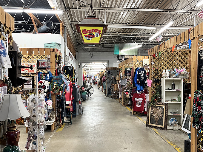 Wide aisles and warm wood tones make browsing a pleasure at this Commerce market where Oklahoma craftsmanship shines.