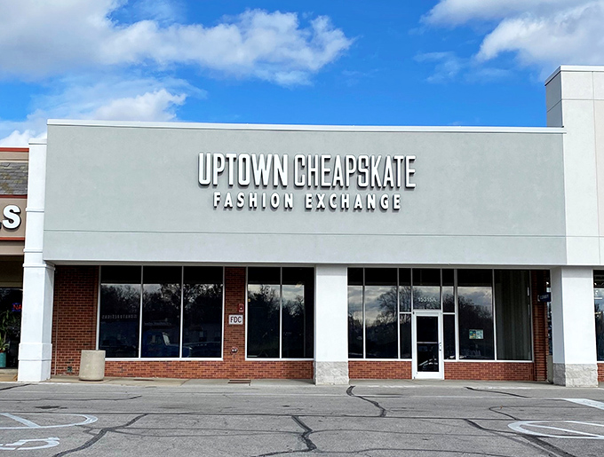 Clean lines and modern signage signal that Uptown Cheapskate offers a different kind of thrifting experience&mdash;one where style meets savings.