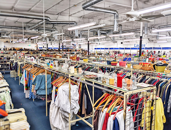 Industrial lighting illuminates endless possibilities where yesterday's fashion becomes today's smart purchase at unbeatable prices.