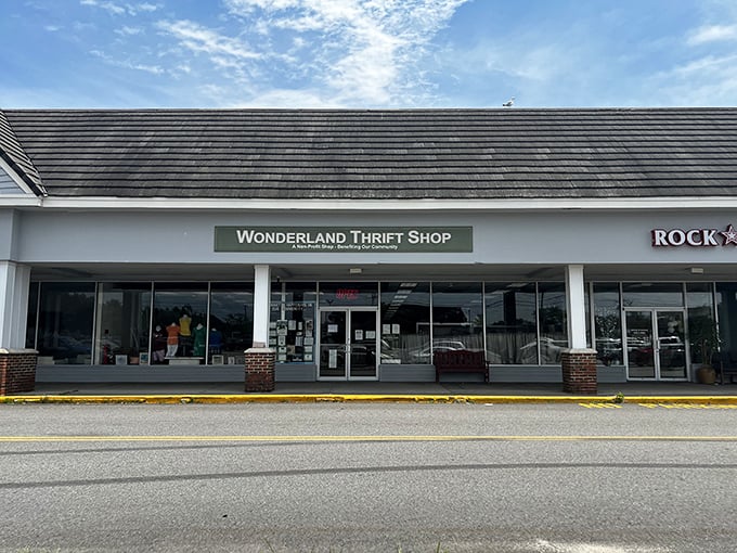 Sometimes the best treasures come in modest packages, just like this unassuming but well-stocked thrift shop.