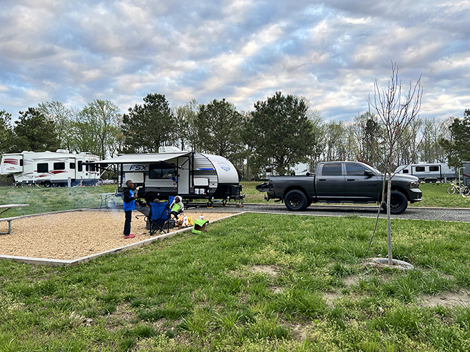 Family memories in the making. The campground's spacious sites offer room for both camping gear and those inevitable "I'm bored" activities.