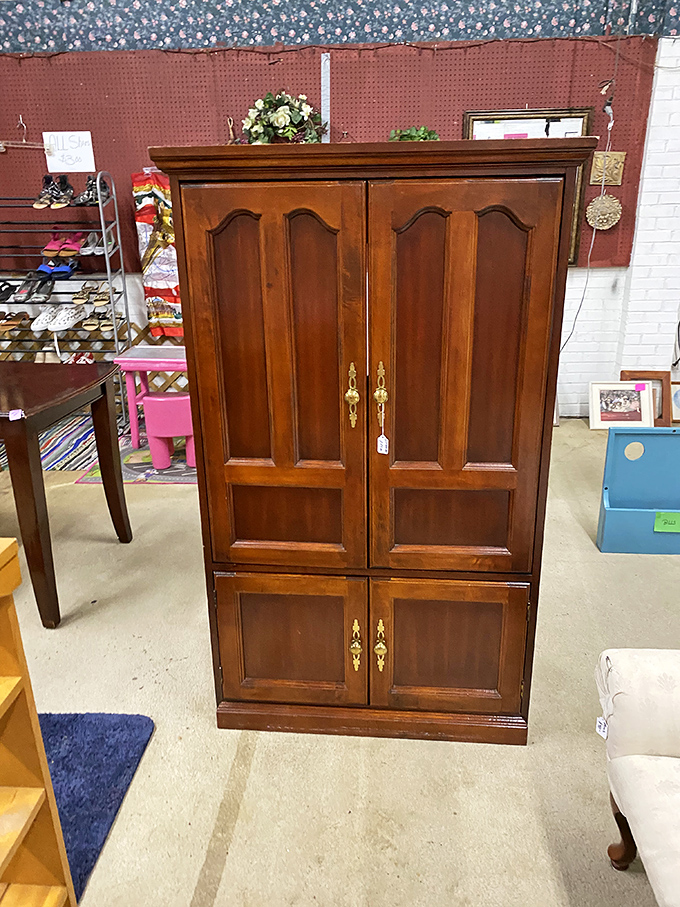 This stately armoire isn't just furniture &ndash; it's a time machine to when craftsmanship mattered more than assembly instructions. 
