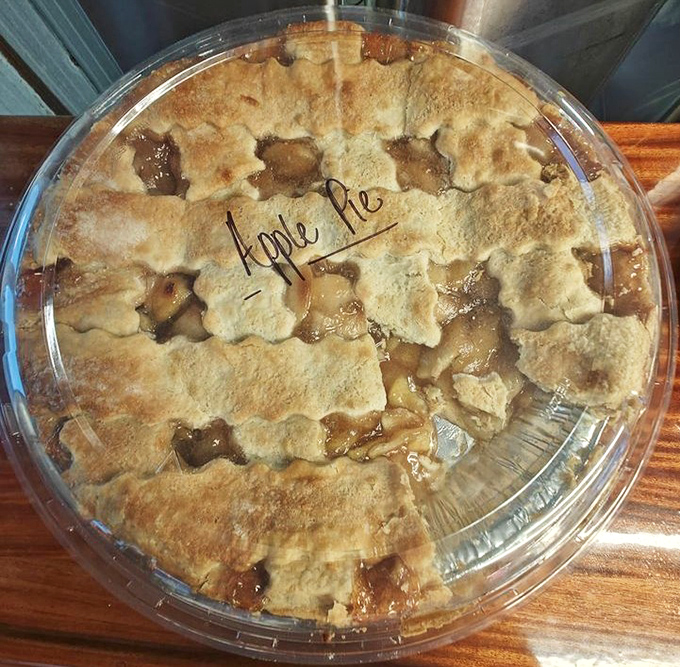 Homemade apple pie with a lattice top that whispers, "Yes, we take our desserts just as seriously as our seafood."