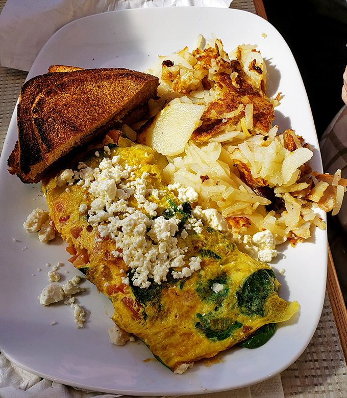 This isn't just an omelet&mdash;it's a Greek vacation folded into fluffy eggs, where feta cheese and vegetables create a Mediterranean masterpiece.
