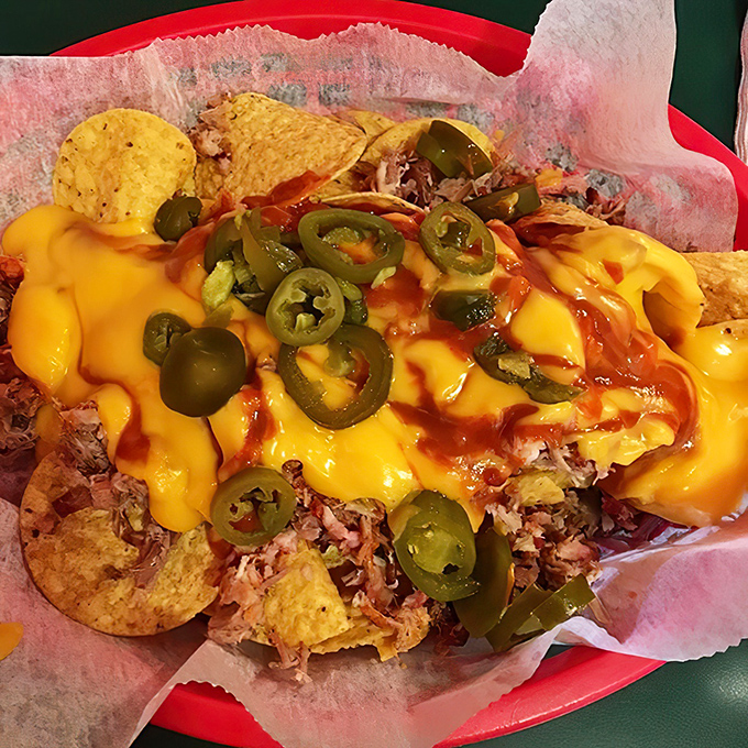 BBQ nachos that make you question why you ever ate nachos any other way. A beautiful mess worth every napkin.