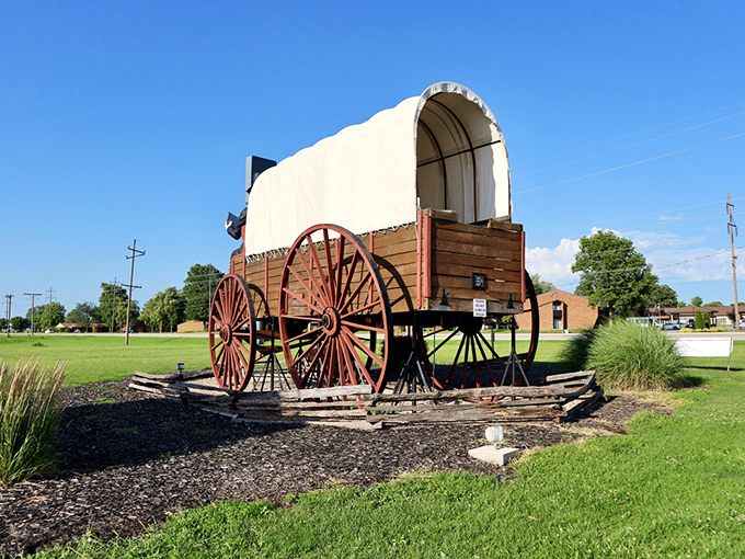 The back view reveals the wagon's impressive scale. Those wheels aren't just for show&mdash;they're engineering marvels that would make any wheelwright weep with joy.