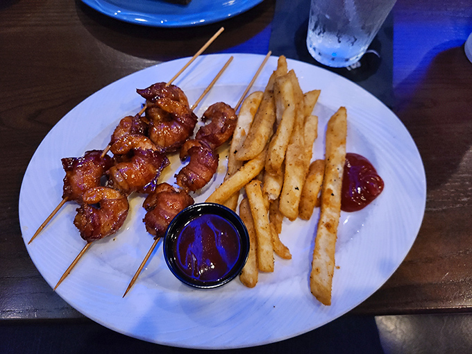 Bacon-wrapped shrimp on skewers: proof that wrapping anything in bacon automatically makes it better, no exceptions.