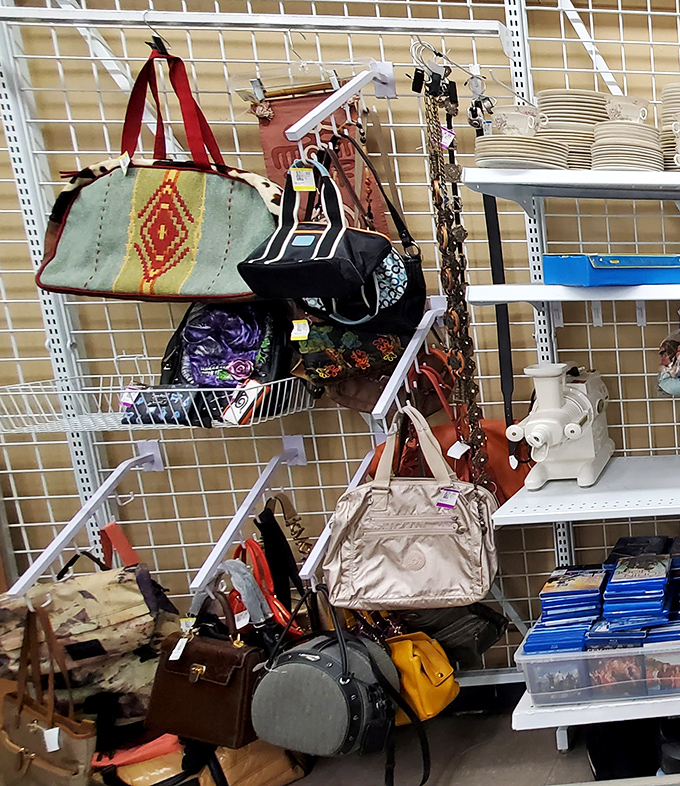 Handbags and purses dangle with potential, from southwestern-inspired totes to vintage clutches that whisper tales of nights on the town.