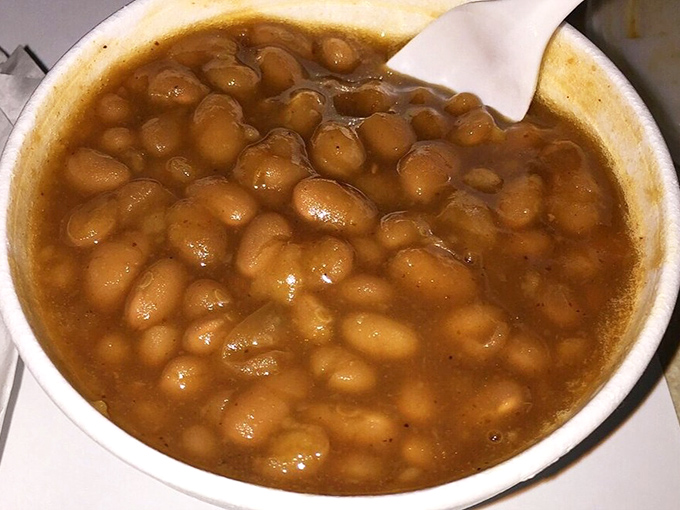 These baked beans have clearly been simmering since breakfast, developing the kind of depth that can't be rushed or faked.