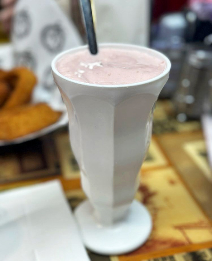 A banana cherry shake so thick you'll get an arm workout with your dessert &ndash; the straw stands at attention like it's afraid to fall in.