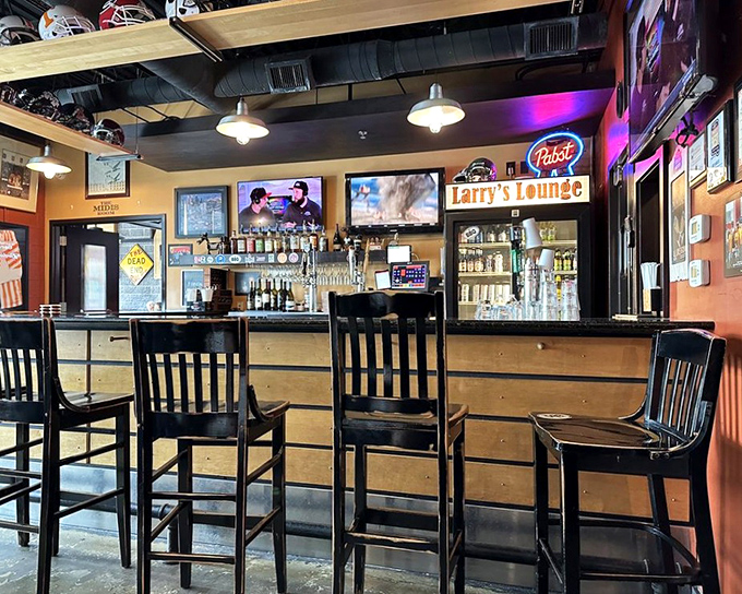 Bar seating for those who like their barbecue with a front-row view of the action.