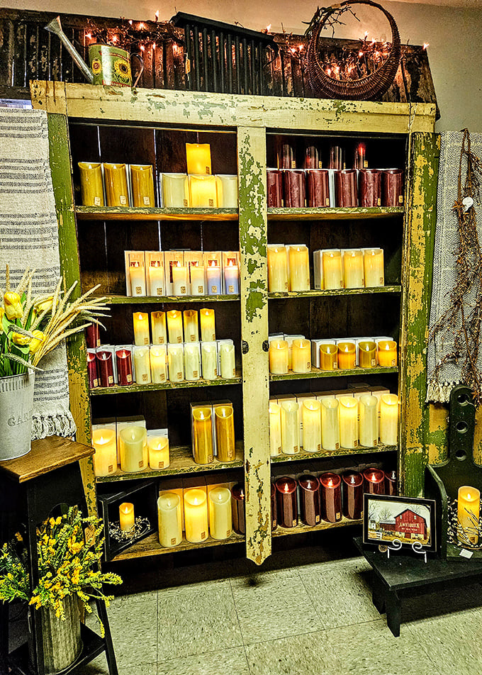 The battery-operated candle display glows with practical magic. All the ambiance of 1800s lighting with none of that pesky "burning your house down" business.