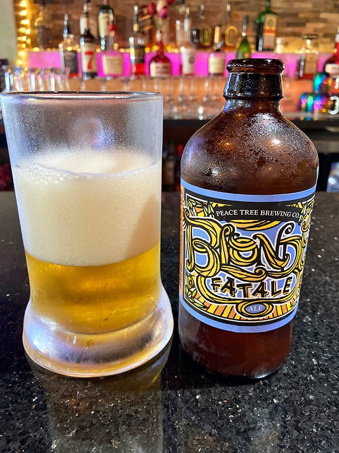 A frosty local brew from Peace Tree Brewing&mdash;because nothing tames Cajun heat like Iowa craft beer in a properly chilled glass.