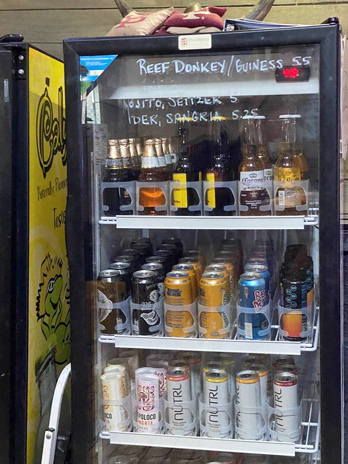 The beer fridge&mdash;or as I like to call it, "the adult version of a treasure chest." That Reef Donkey/Guinness combo is calling your name from behind the glass.