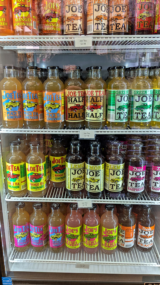 The colorful array of Joe's bottled beverages offers sweet relief after a day of Amish country exploration. That peach lemonade is calling my name.