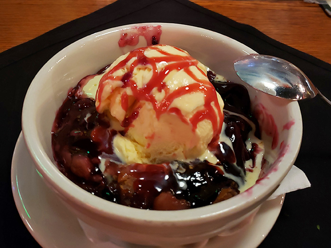 This blackberry cobbler with melting ice cream is what dessert dreams are made of. The berry sauce creates abstract art that's too delicious to hang on a wall.