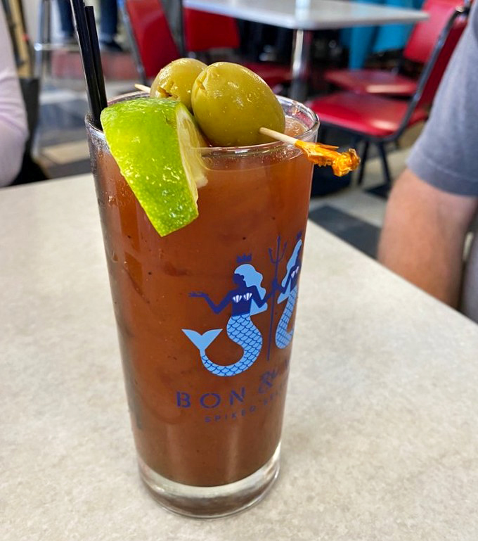 A Bloody Mary that's practically a meal unto itself, garnished with enough accessories to make a fashion designer jealous.