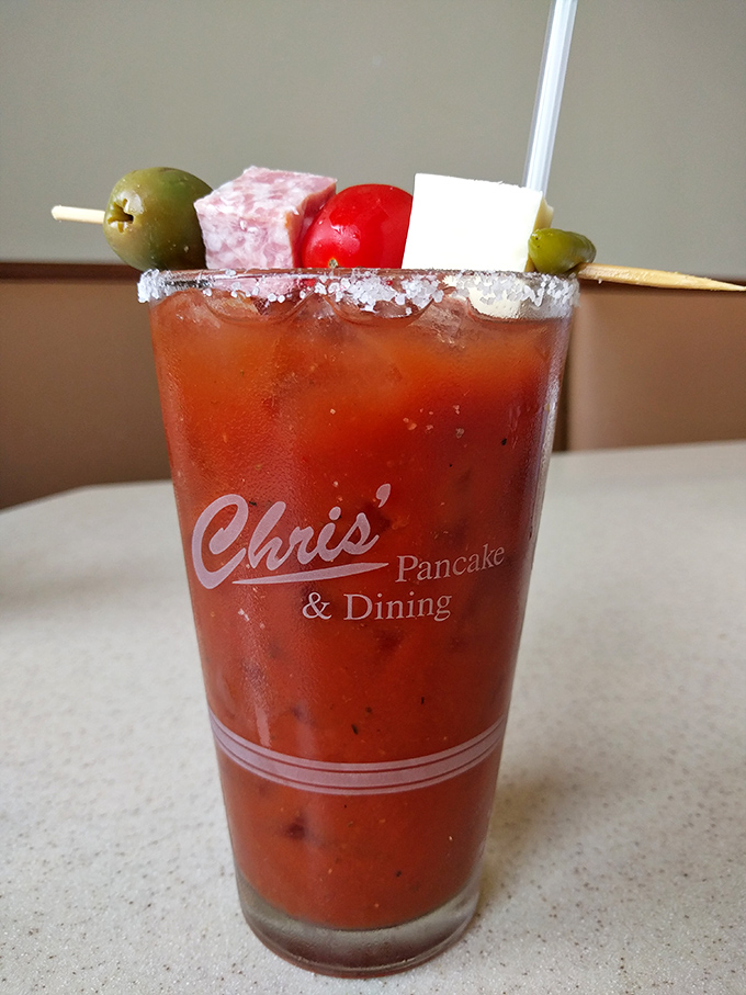 The Bloody Mary comes adorned with its own antipasto skewer—because sometimes breakfast should double as a cocktail party.