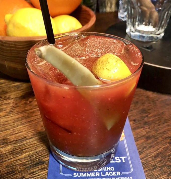Their Bloody Mary arrives like a spicy liquid salad, garnished with a pickle spear that serves as both stirrer and snack. Breakfast of champions!
