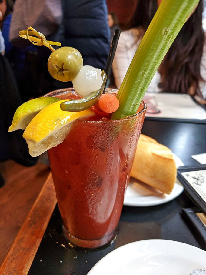 This Bloody Mary isn't just a drink—it's a garden in a glass with enough garnish to count as a side salad. Breakfast and cocktail, united at last.