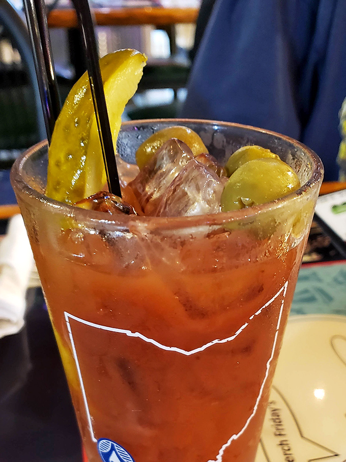 A Bloody Mary that doubles as a produce section&mdash;garnished with enough pickles to count as a serving of vegetables. Vacation in a glass!