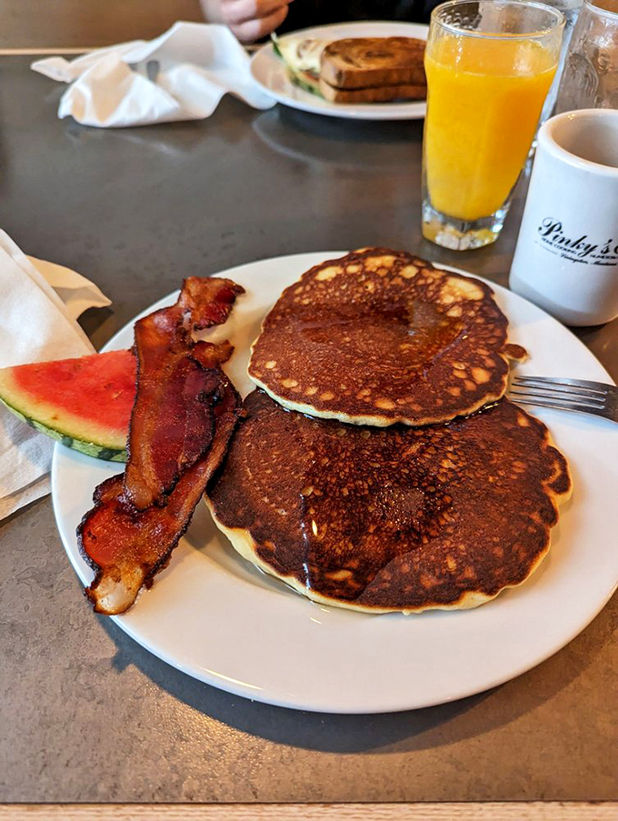 These golden-brown pancakes with crispy bacon could make even the most dedicated health guru temporarily abandon their principles. Worth. Every. Bite.