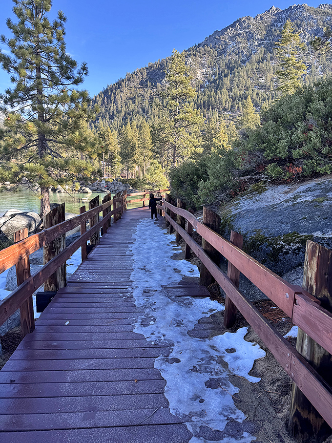 This boardwalk leads you through the forest toward Spooner Lake, promising scenic rewards with every wooden step forward.